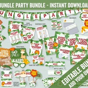 Editable Jungle Party Bundle, Printable Jungle Safari Party Pack ...