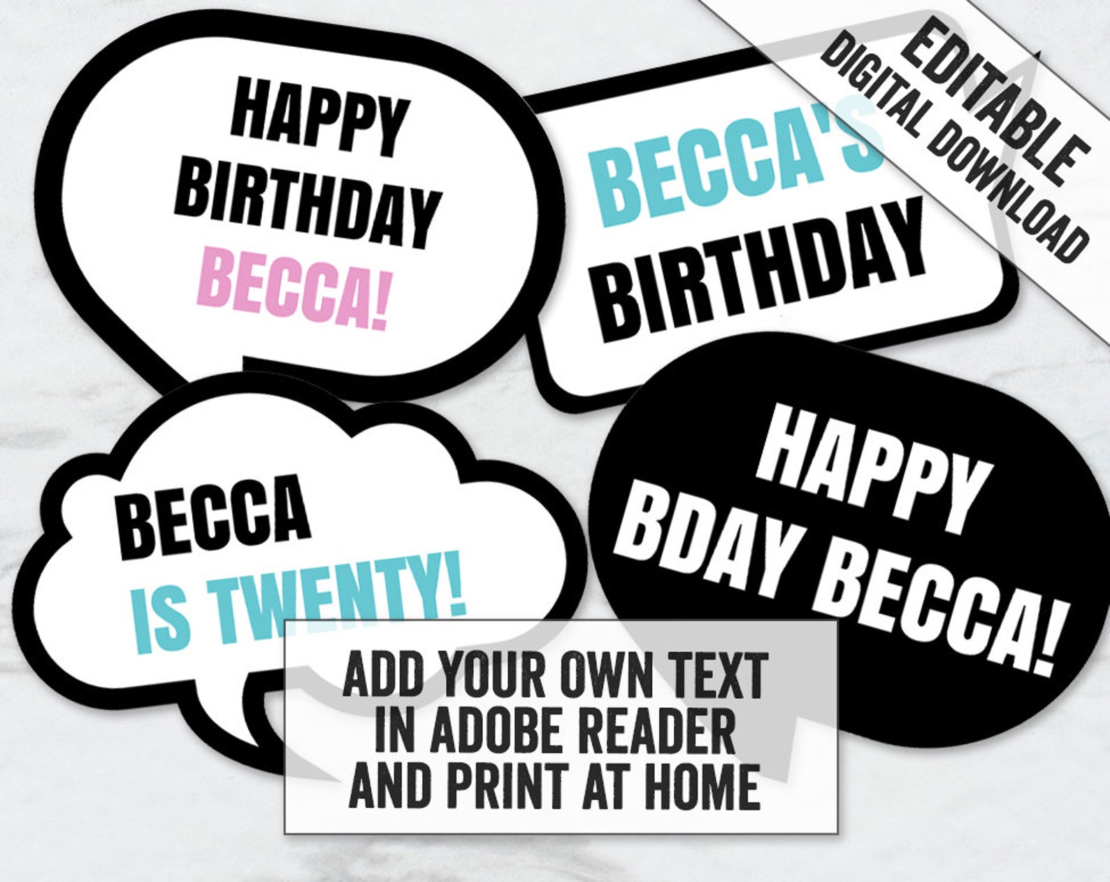 Editable Photo Booth Props, Matching Editable Party Photo Booth ...