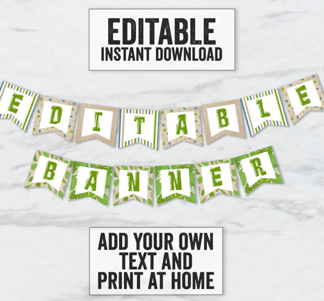 Printable Dinosaur Party Bunting, Editable Dinosaur Banner, Digital ...