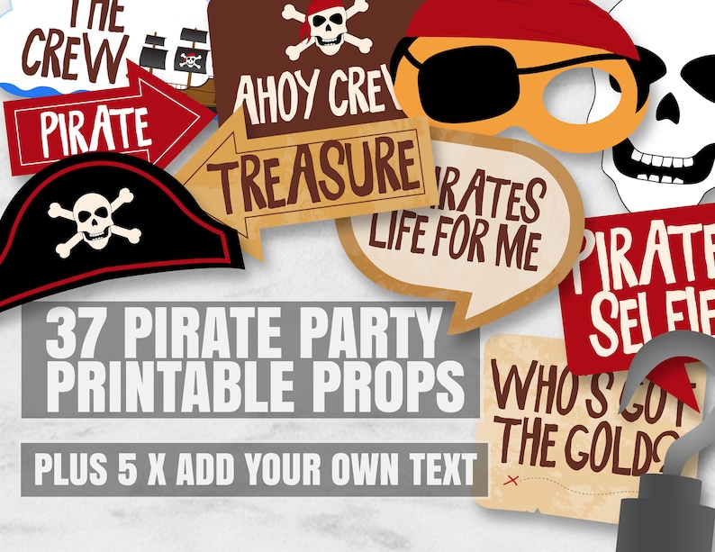 Pirate Photo Booth Props Printable, Pirate Party Themed Props, 42 ...