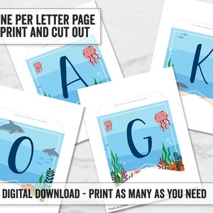 Under the Sea Flag Bunting Printable, Any Phrase, DIY Ocean Theme Party ...
