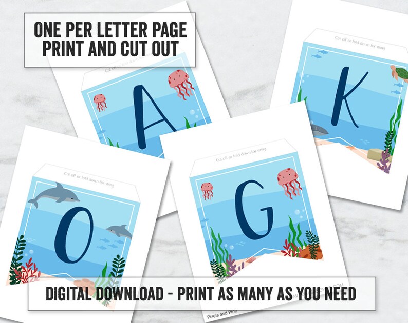 Under the Sea Flag Bunting Printable, Any Phrase, DIY Ocean Theme Party ...
