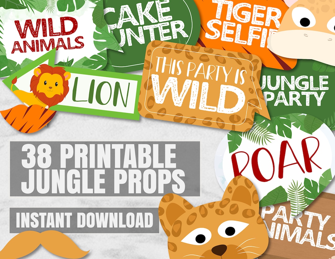 38 Jungle Party Photo Booth Props, Printable Jungle Themed Party Props ...