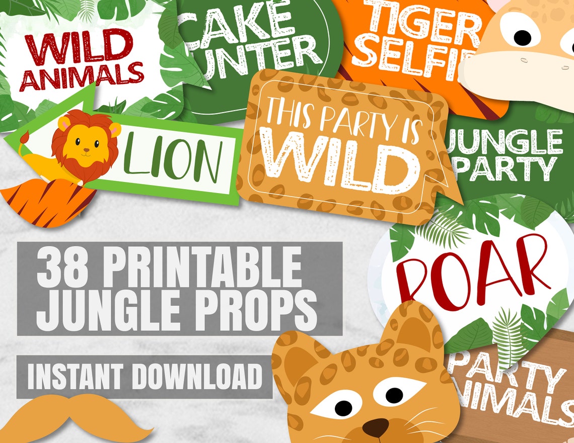 38 Jungle Party Photo Booth Props Printable Jungle Themed - Etsy UK