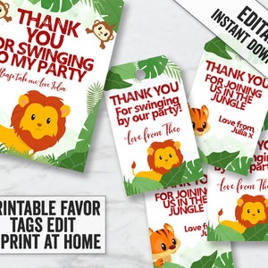 Jungle Party Printable Tags, Thank You Favor Tags for Jungle Safari ...