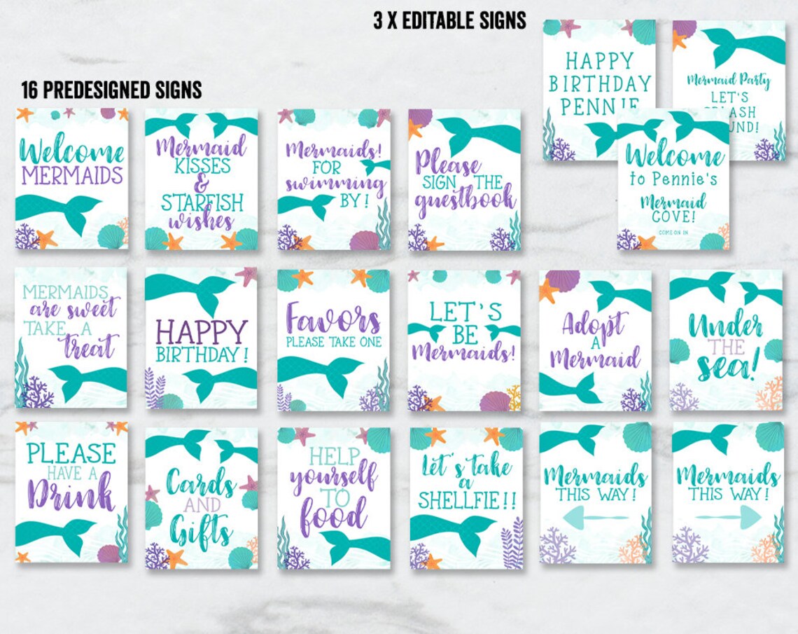 Printable Mermaid Party Signs Mermaid Party Printables | Etsy