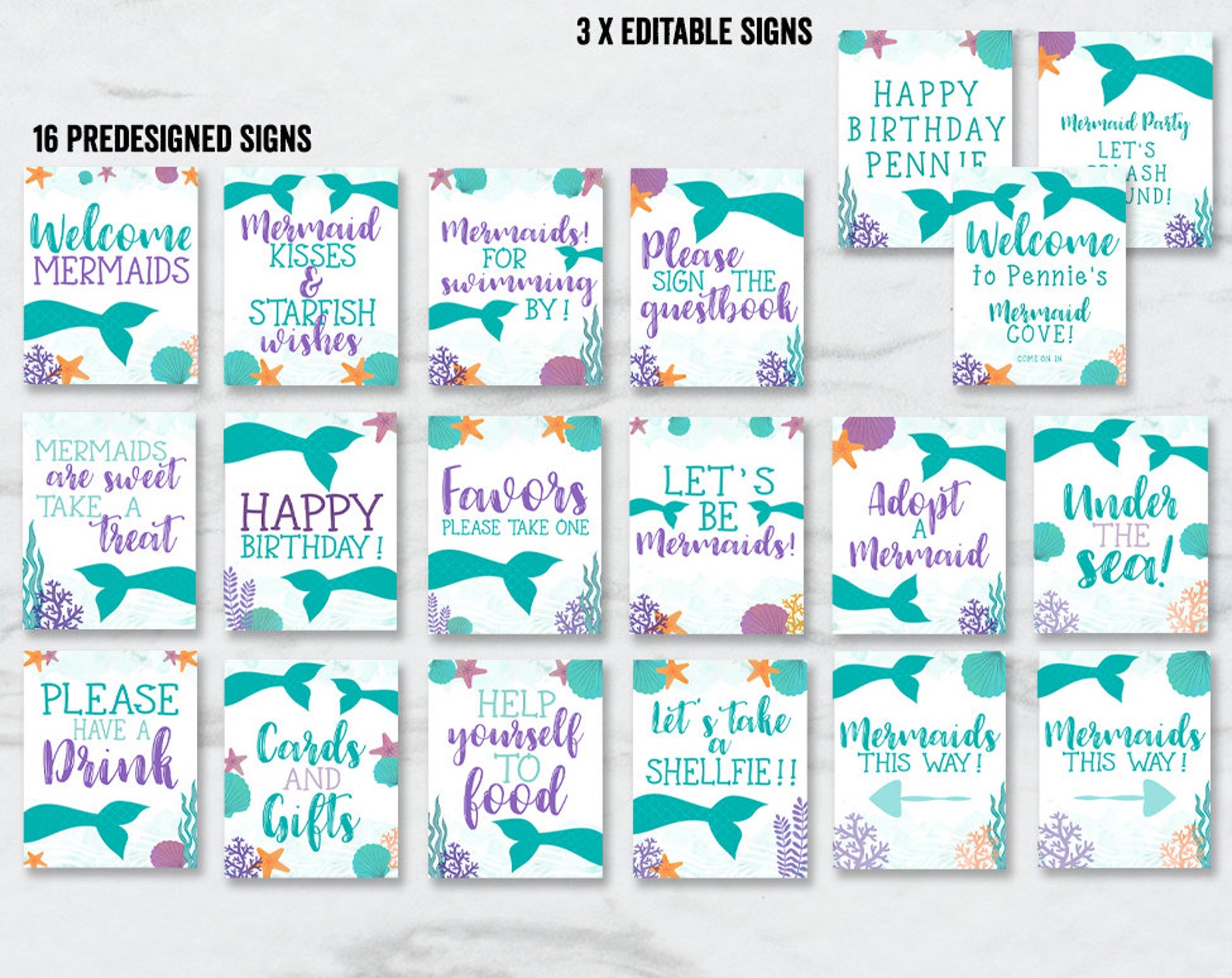 Printable Mermaid Party Signs Mermaid Party Printables | Etsy