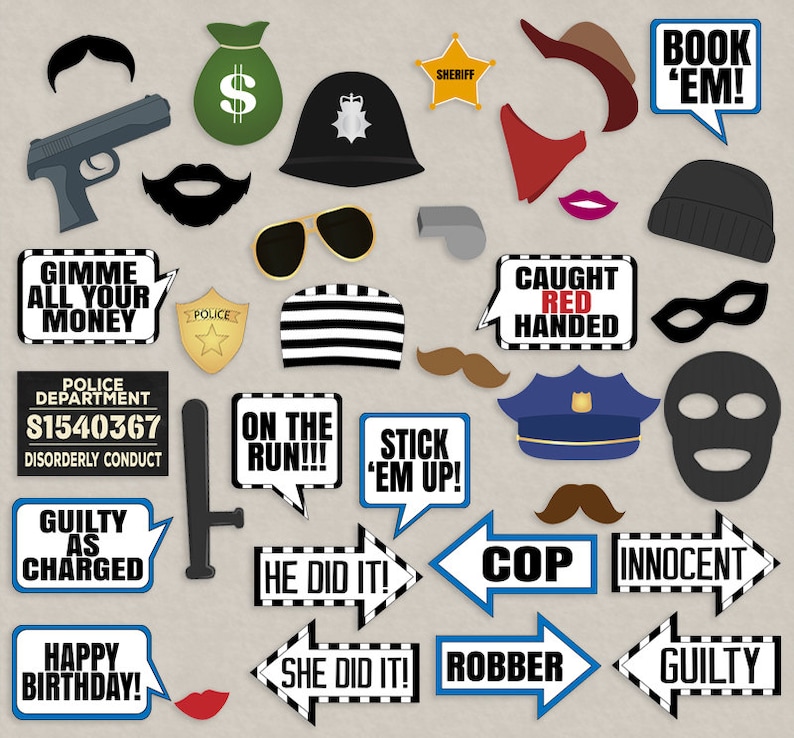 35 Cops and Robbers Party Props, Police Party Theme Photo Booth Props ...