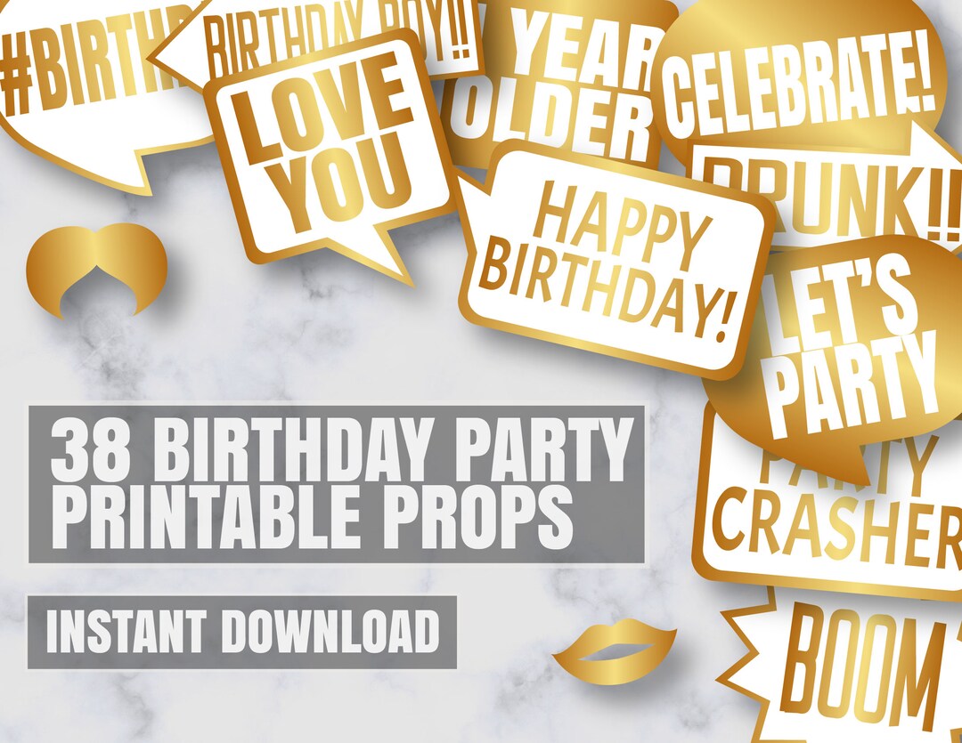 38 Printable Birthday Prop Speech Bubbles, Gold Birthday Party Props ...