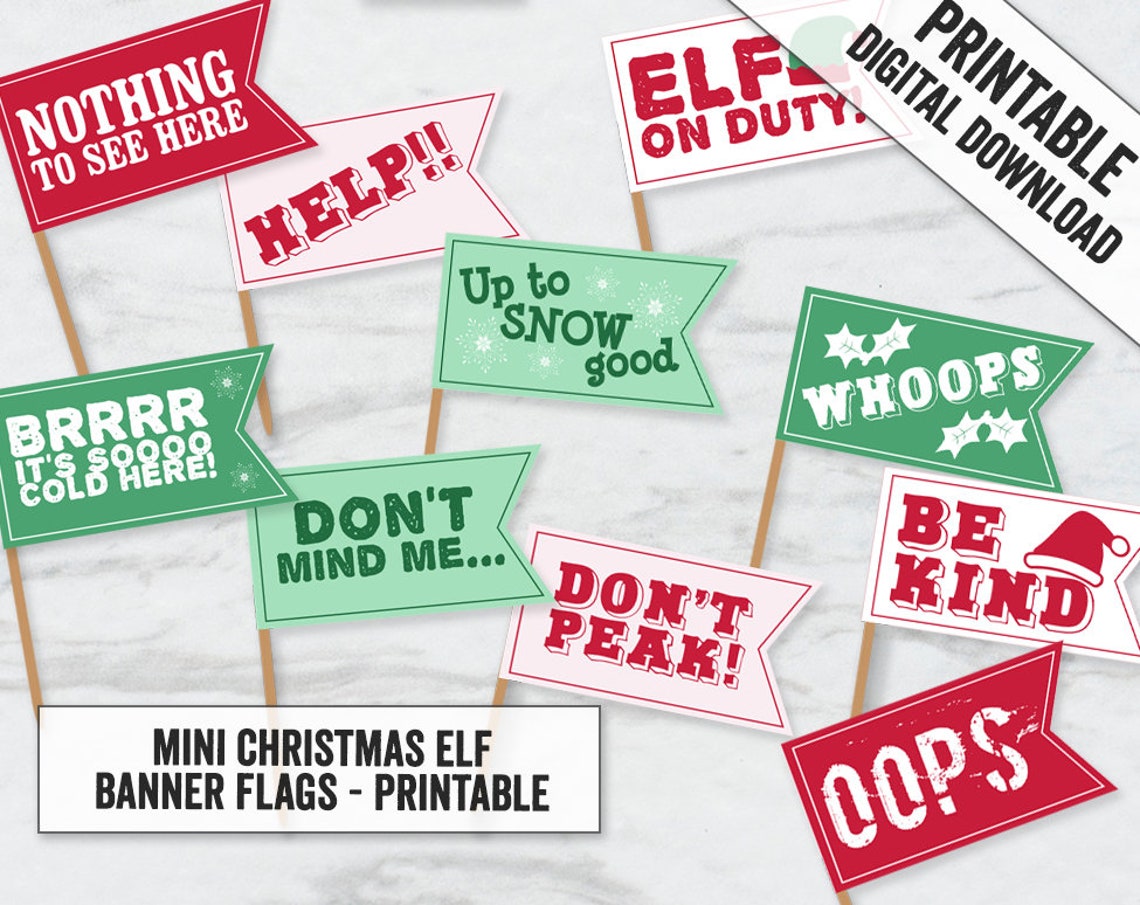 Printable Christmas Elf Flags, Christmas Mini Banners for Elves, Elf ...