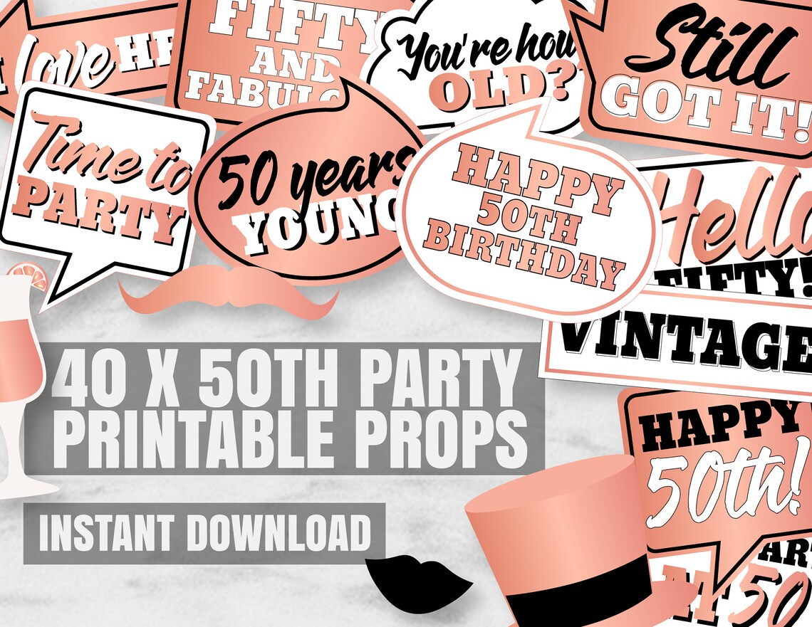 Printable 50th Party Props Rose Gold Party Props 50th - Etsy
