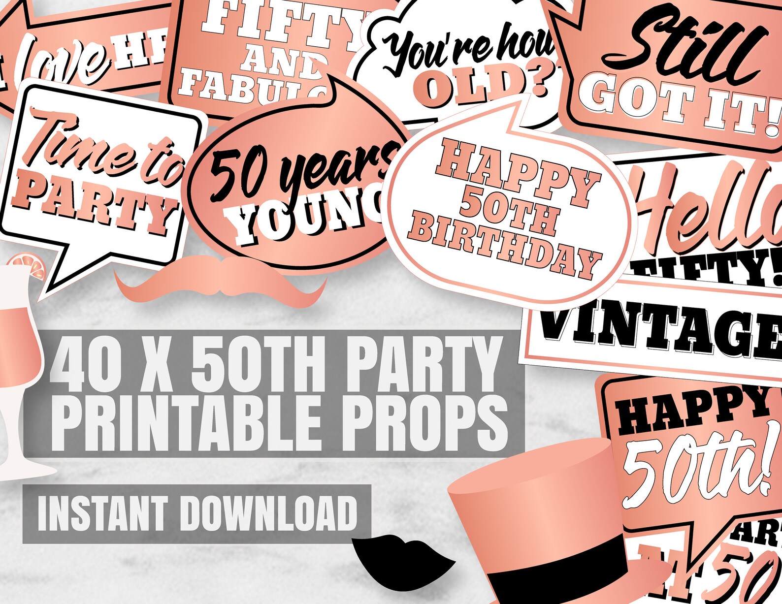 Printable 50th Party Props Rose Gold Party Props 50th - Etsy