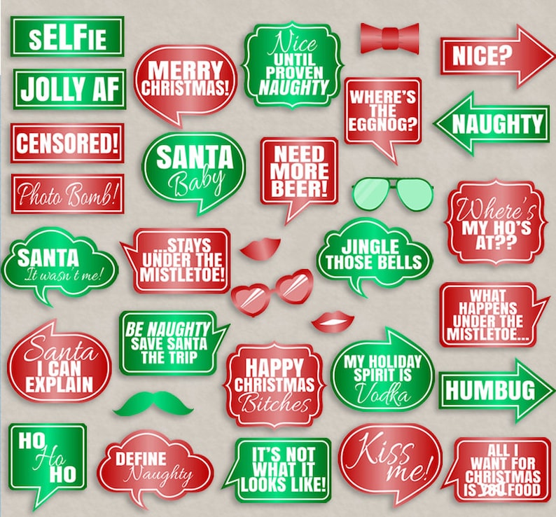 32 Adult Christmas Props Funny Christmas Photo Booth Props - Etsy