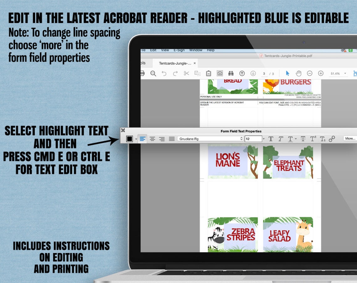 Jungle Party Tent Card Printables Editable Jungle Safari - Etsy