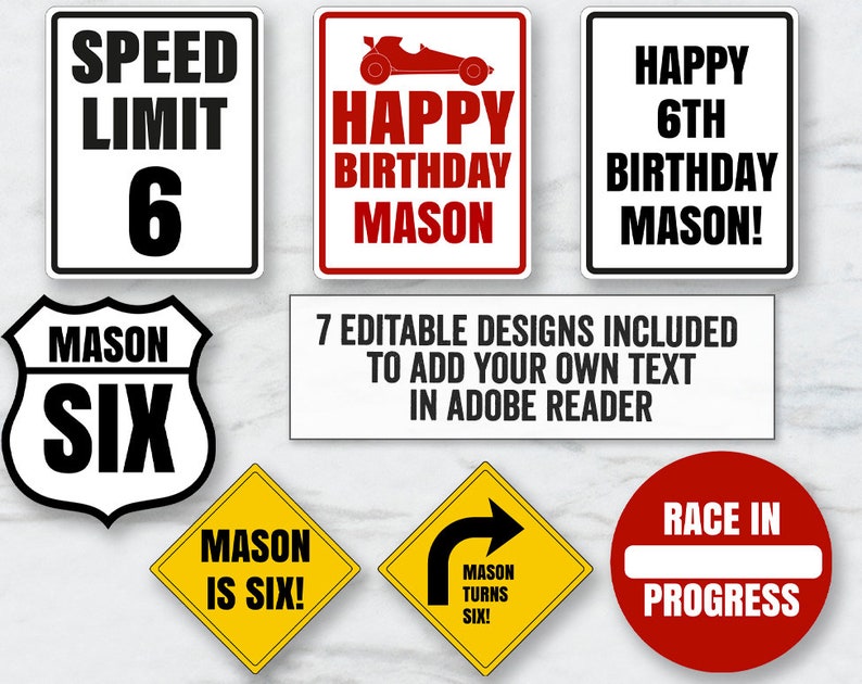Racing Car Party Signs Printable Editable Red Race Car Road - Etsy