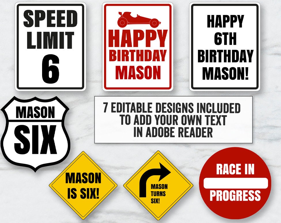 Racing Car Party Signs Printable Editable Red Race Car Road - Etsy