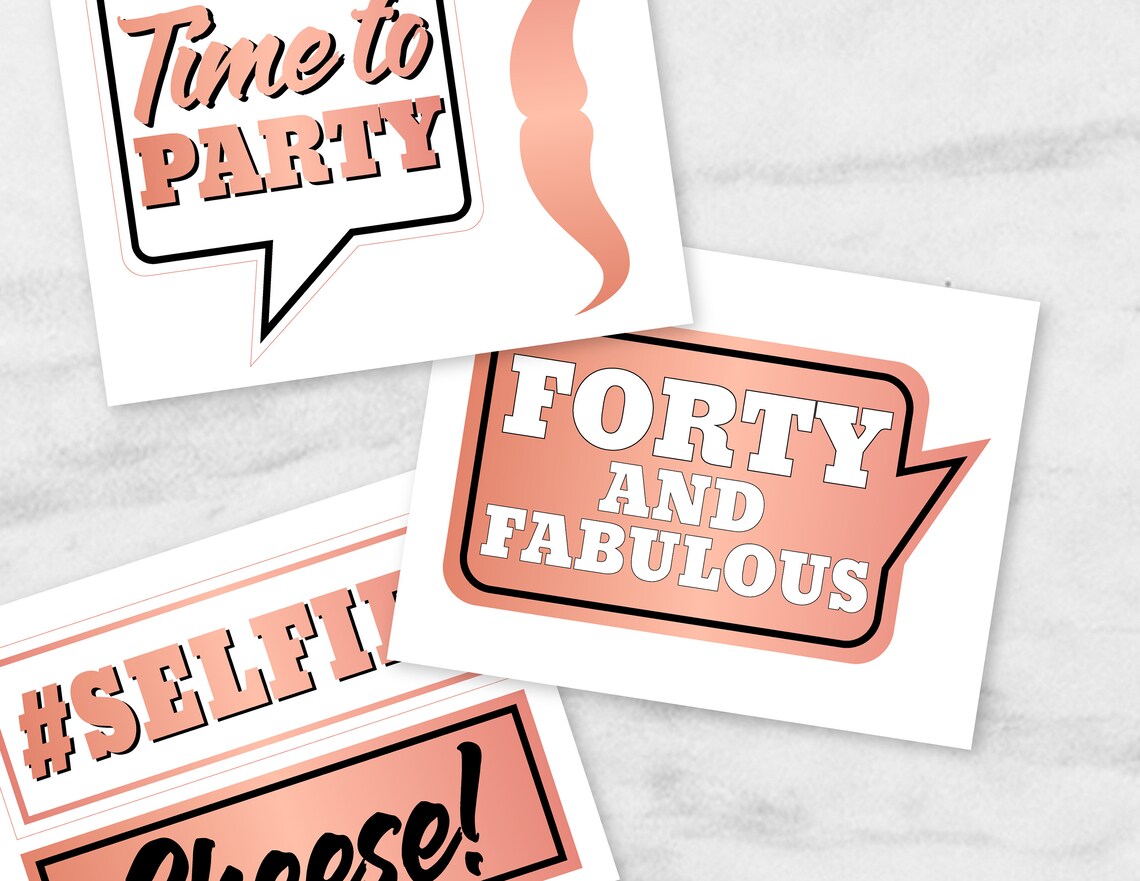 Printable 40th Party Props, 40th Birthday Rose Gold Props, Printable 40 ...