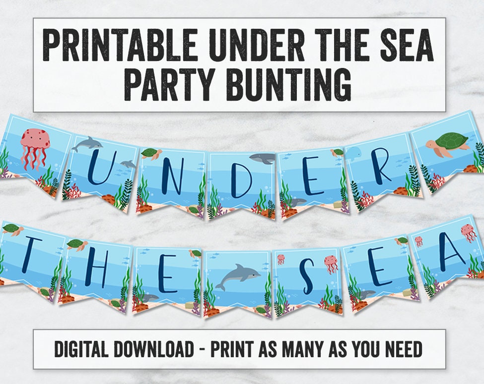 Under the Sea Flag Bunting Printable, Any Phrase, DIY Ocean Theme Party ...