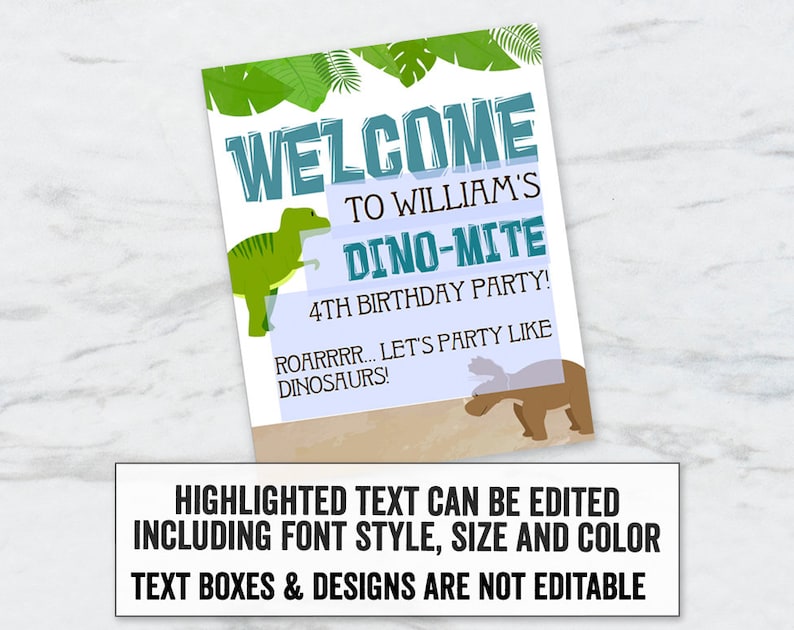 Printable Dinosaur Party Signs Editable Dinosaur Party Signs | Etsy