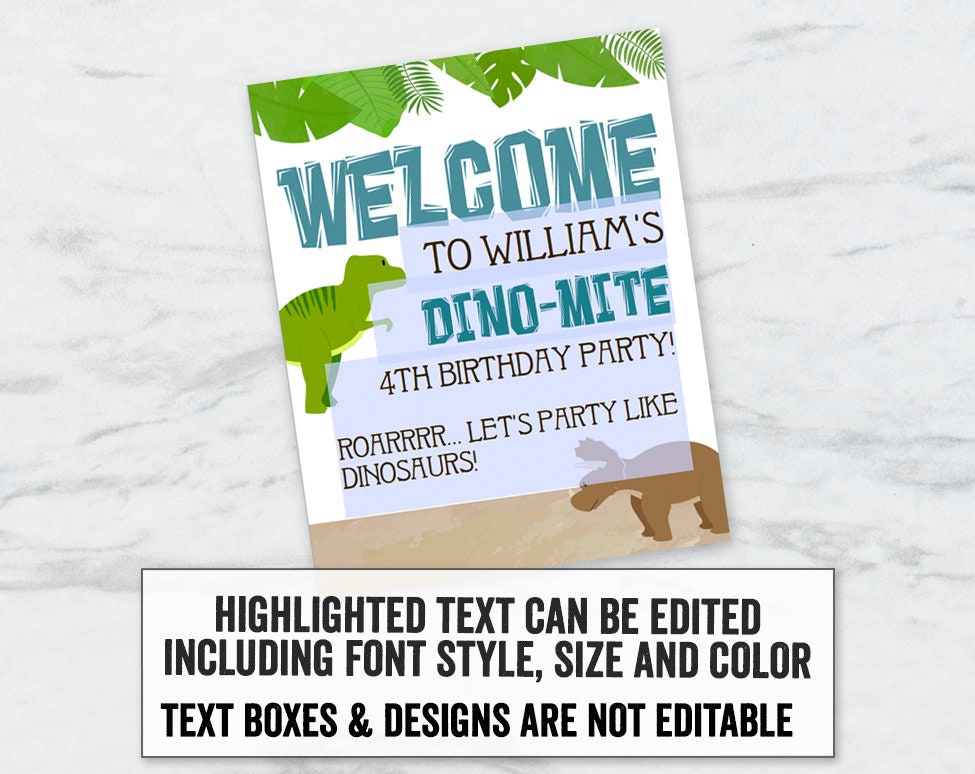 Printable Dinosaur Party Signs Editable Dinosaur Party Signs - Etsy