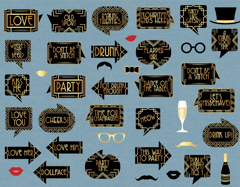 35 1920s Party Props, Gatsby Printable Photobooth Props, Art Deco 1920s ...
