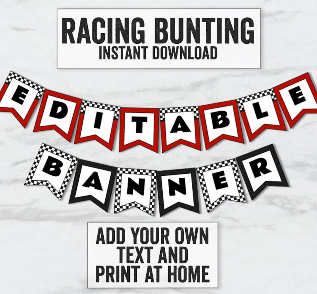 Printable Racing Red Banner, Editable Race Track Party Bunting, Any ...