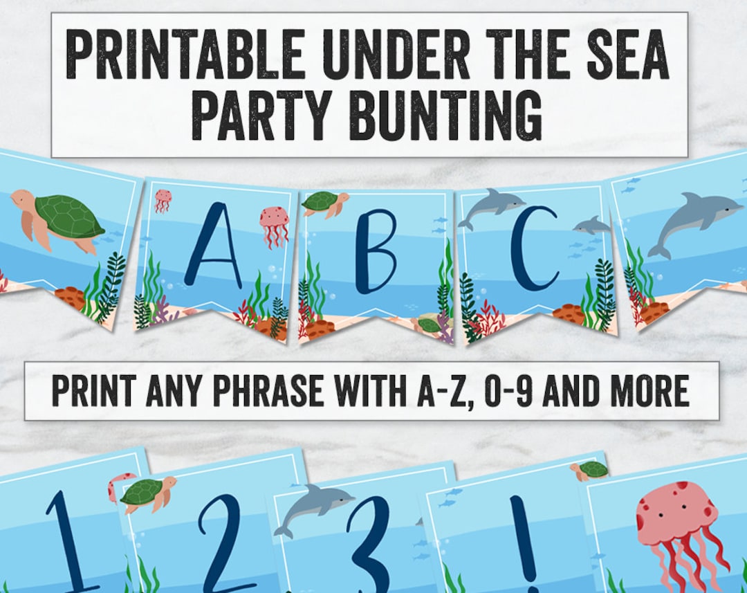 Under the Sea Flag Bunting Printable, Any Phrase, DIY Ocean Theme Party ...