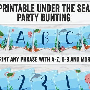 Under the Sea Flag Bunting Printable, Any Phrase, DIY Ocean Theme Party ...