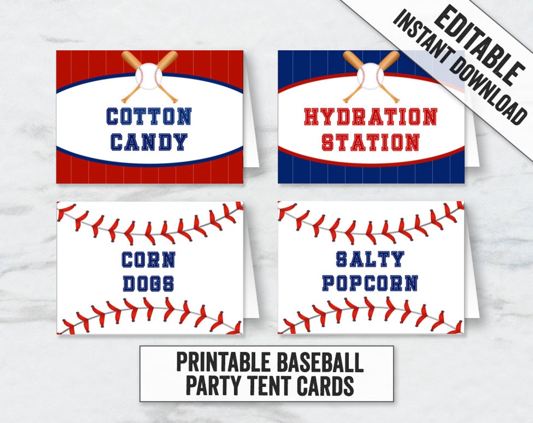 Baseball Party Tent Card Printables, Editable Baseball Party Place Tent ...
