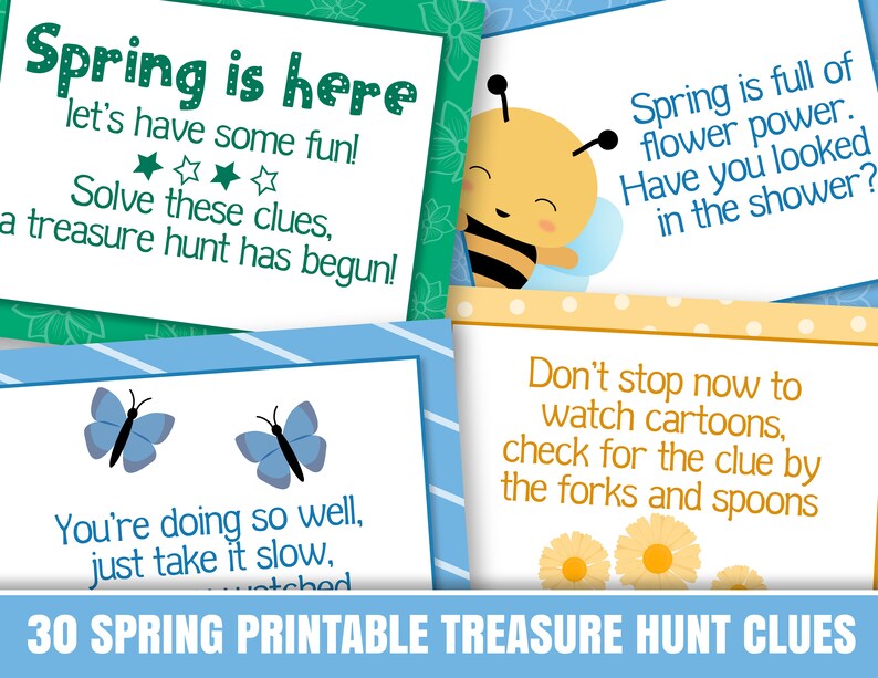 Printable Spring Treasure Hunt Clues, Instant Download Spring Treasure ...