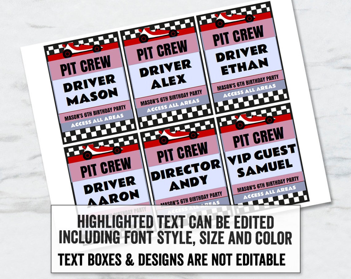 Editable Racing Driver Vip Passes Printable Race Car Party | Etsy