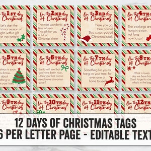 12 Days of Christmas Editable Tags, Printable 12 Days of Christmas Gift ...