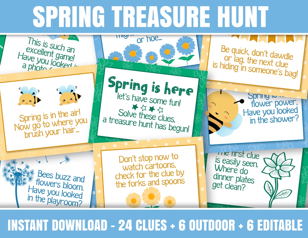 Printable Spring Treasure Hunt Clues, Instant Download Spring Treasure ...