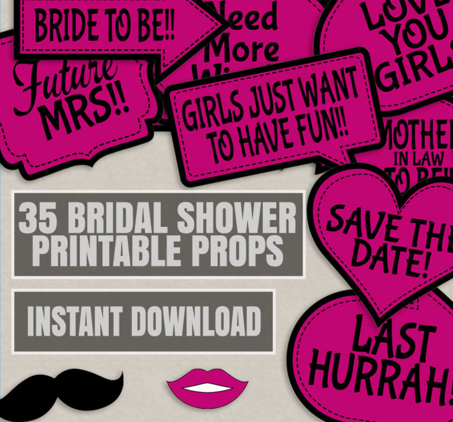 35 Pink Bridal Shower Printable Photo Props Bridal Photobooth | Etsy