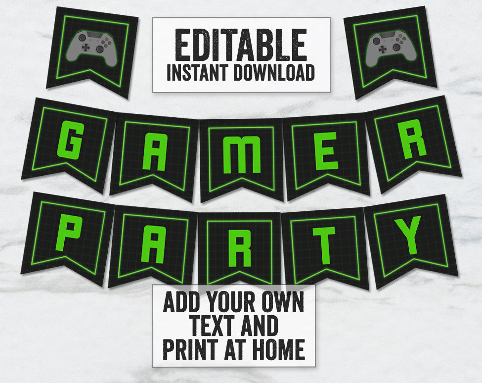 Editable Gamer Party Bundle, Printable Gaming Party Pack, Printable ...