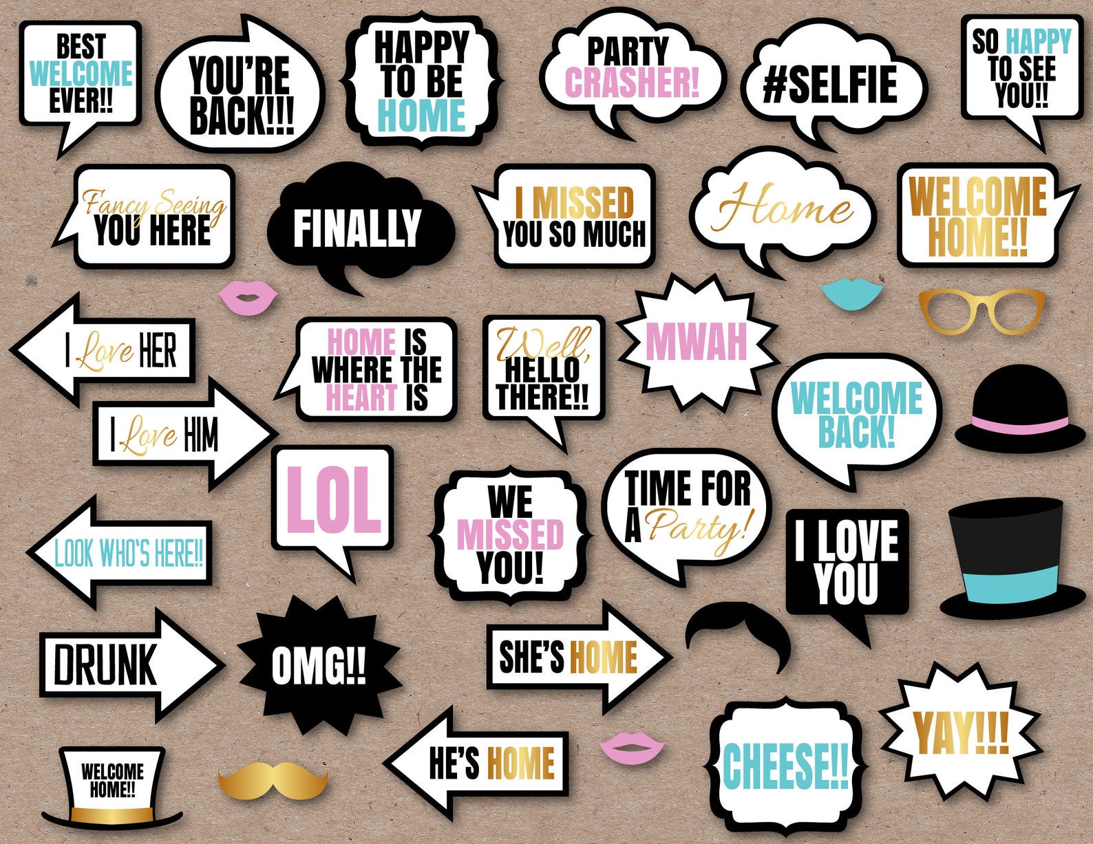 Welcome Home Photo Booth Props Homecoming Party Printable Selfie Props ...