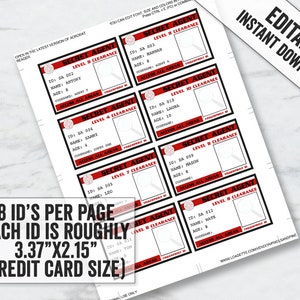 Printable Secret Agent ID Passes, Editable Spy Party Identification ...