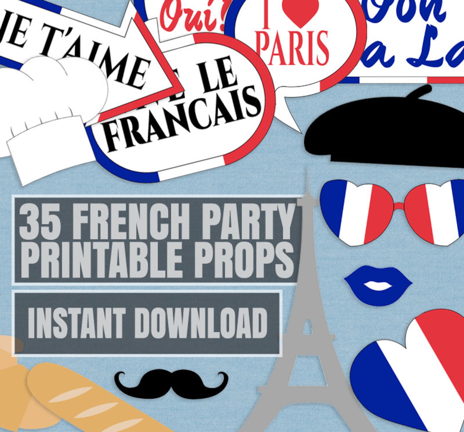 35 French Party Printable Props, Paris Party Props, Francais Party ...