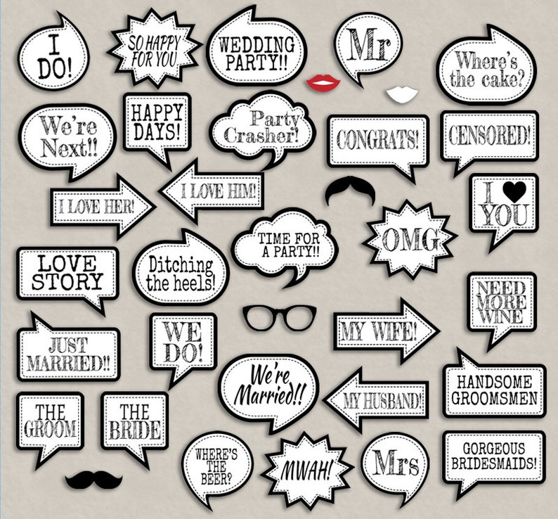 35 Any Colour Wedding Props Printable Photo Booth Wedding - Etsy