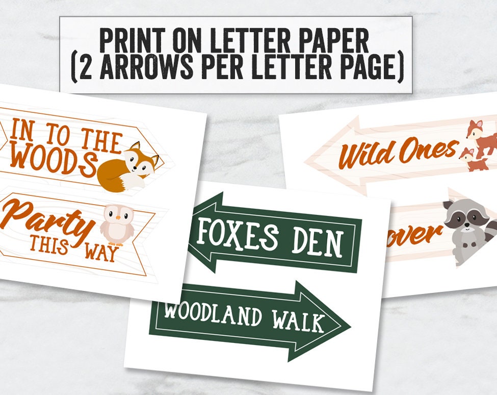 Printable Forest Party Arrows, Add Your Own Text Woodland Party Sign ...
