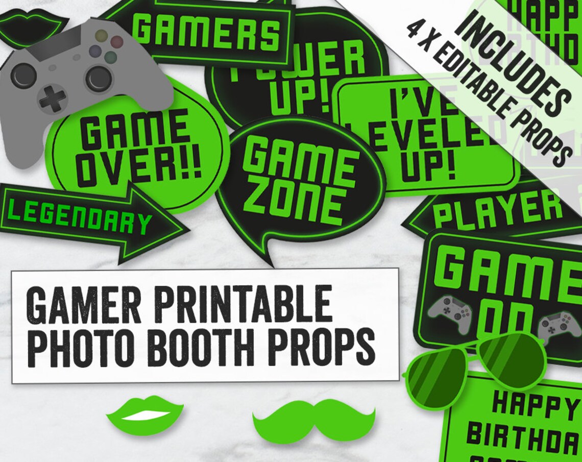 Gaming Party Photo Booth Props Video Gamer Themed Party | Etsy