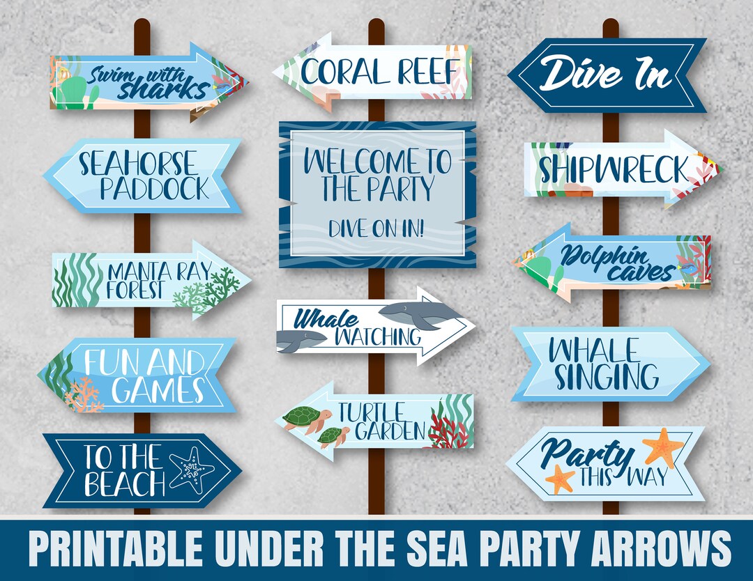 Printable Under the Sea Arrows, Fun Under the Sea Party Arrow Signs ...