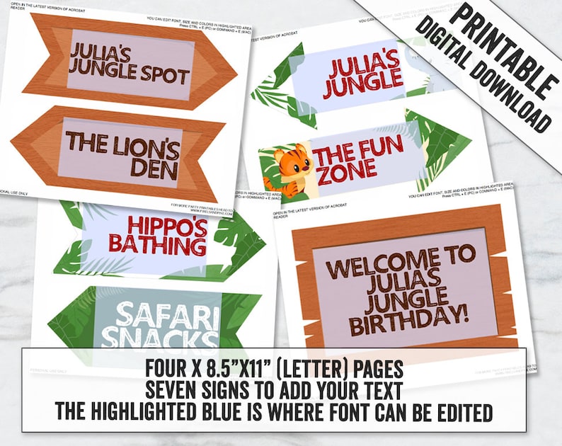 Jungle Party Printable Arrows, Jungle Safari Arrow Signs, Printable ...
