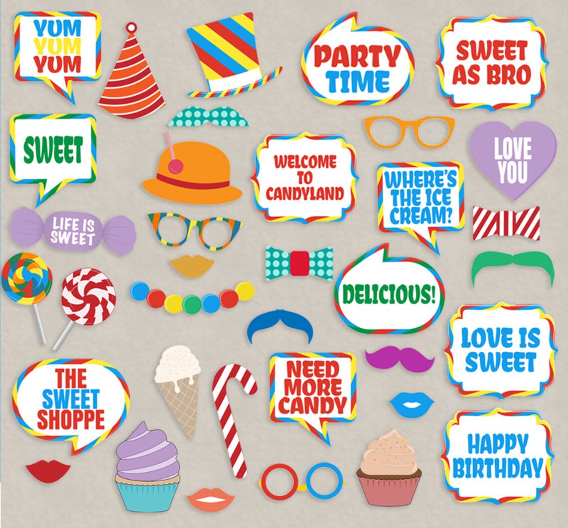 35 Candyland Photo Booth Printable Props, Sweet Shoppe Props, Sweet ...