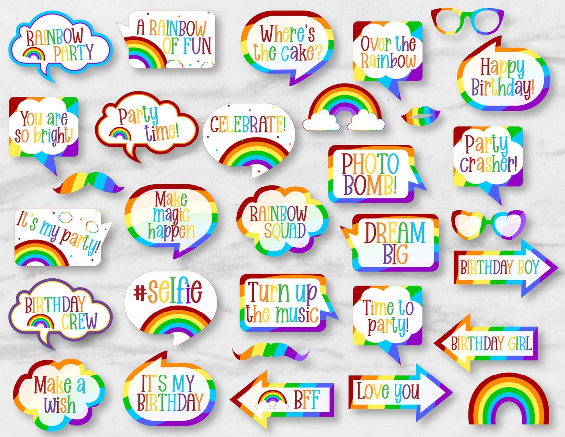 34 Rainbow Photo Booth Props Rainbow Party Themed Props - Etsy