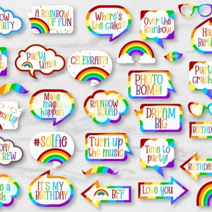34 Rainbow Photo Booth Props, Rainbow Party Themed Props, Rainbow ...