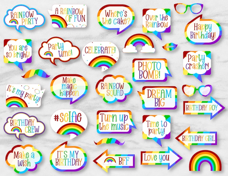 34 Rainbow Photo Booth Props, Rainbow Party Themed Props, Rainbow ...