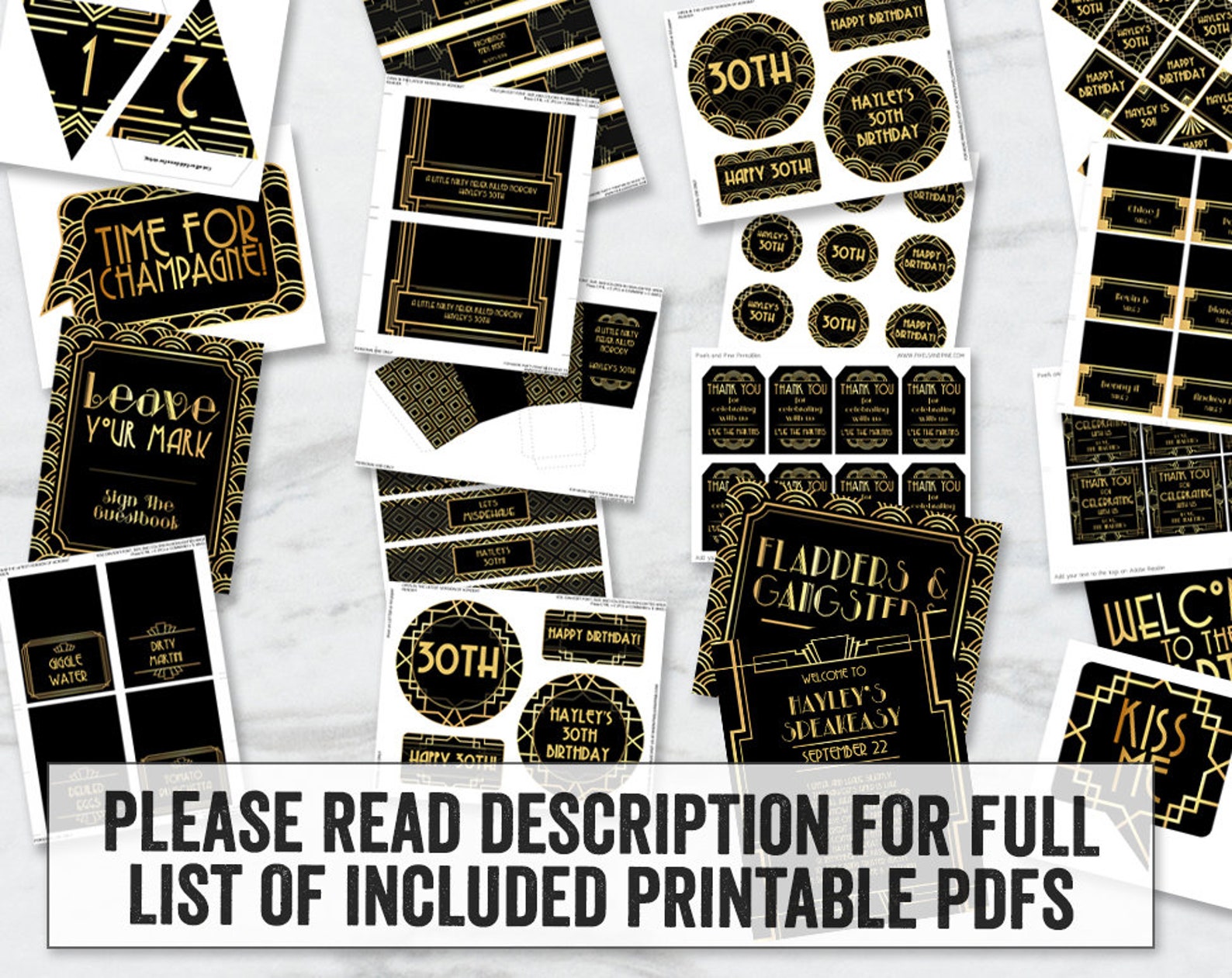 Printable Gatsby Party Bundle Editable 1920s Themed Pack Set - Etsy UK
