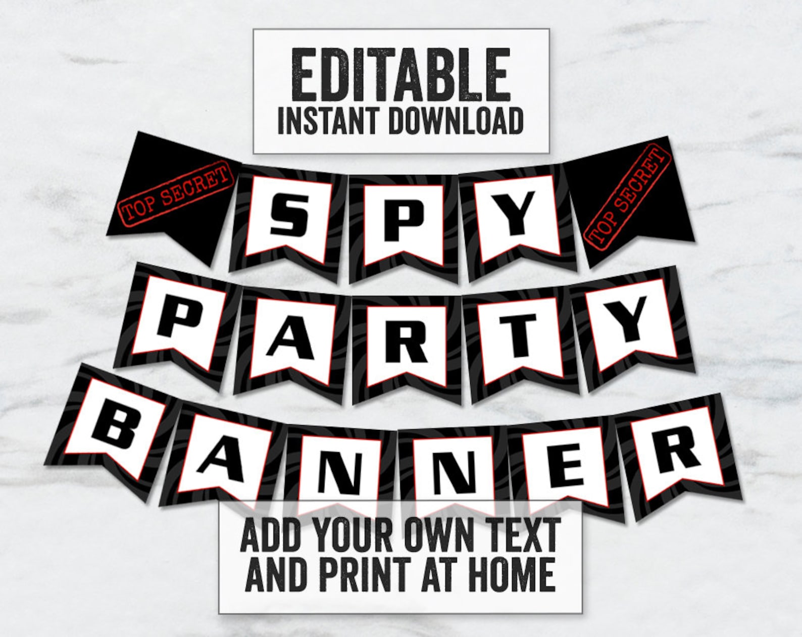 Spy Banner Printable, Editable Secret Agent Party Bunting, Any Phrase ...