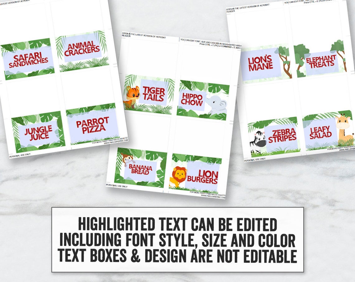 Jungle Party Tent Card Printables Editable Jungle Safari - Etsy